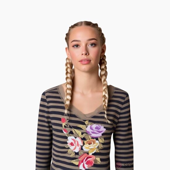 Johnny Was JWLA | Tops | Johnny Was Jwla Striped Floral Embroidered ...